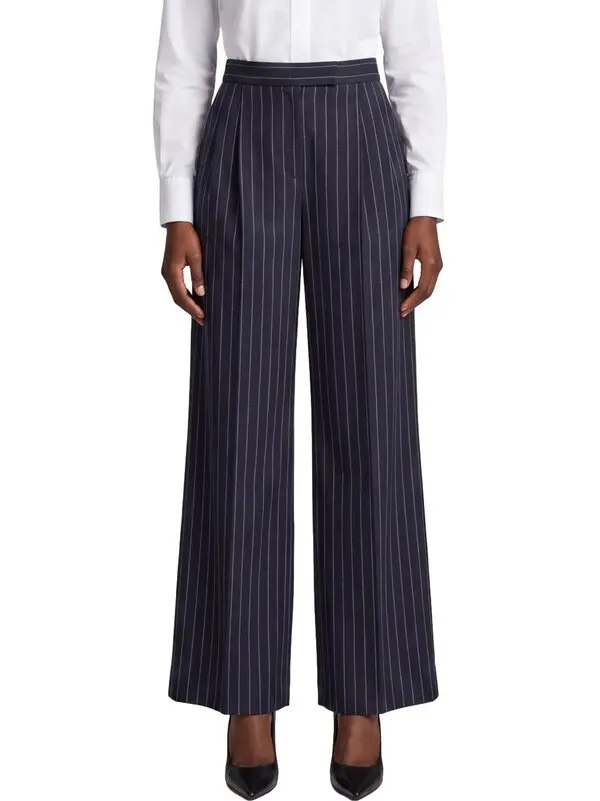 Max Mara High-waisted Pinstripe Wide-leg Trousers In Wool Blend - Blue