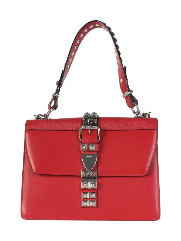 Prada Saffiano Trimmed City Calf Elektra Shoulder Bag - Red
