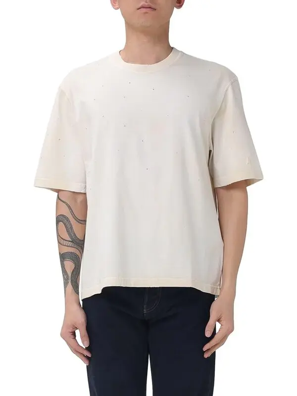 GOLDEN GOOSE Crewneck Cotton T-shirt With Contrast Logo And Dropped Shoulders - White