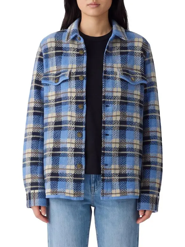 Guest In Residence Check 100% Cashmere Shirt With Classic Collar - Blue