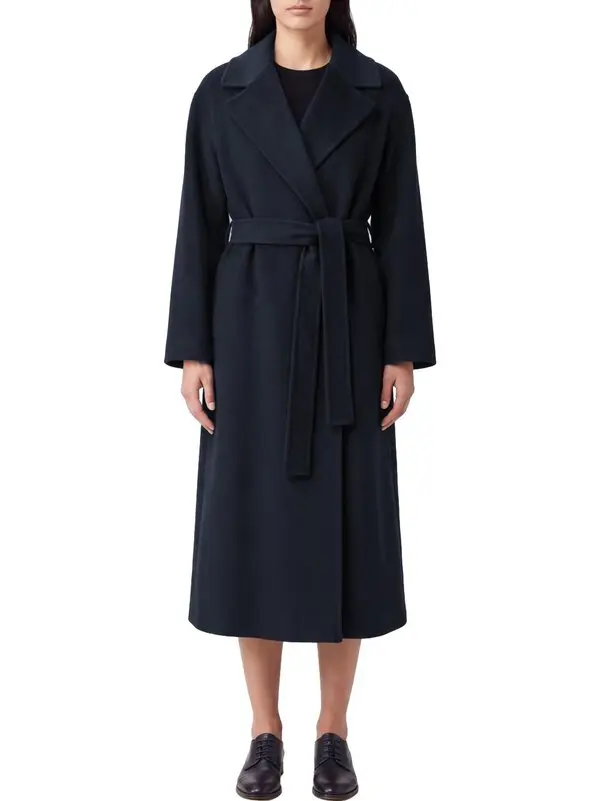 Max Mara Long Wool And Cashmere Robe Coat With Belt - Blue