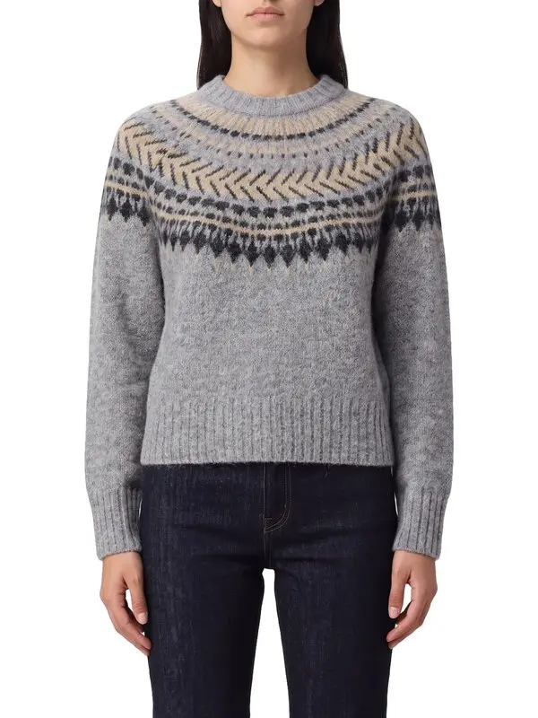 Barbour Ethnic Pattern Alpaca Blend Crewneck Jumper With Long Sleeves - Grey