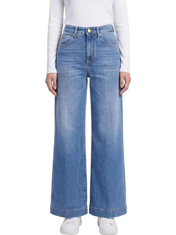 Jacob Cohen High-waisted Wide-leg Jeans In Cotton Denim - Gnawed Blue