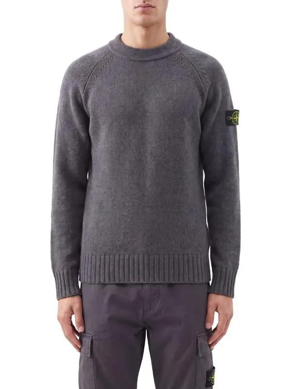 Stone Island Crewneck Cotton Jumper With Compass Logo Patch - Grey