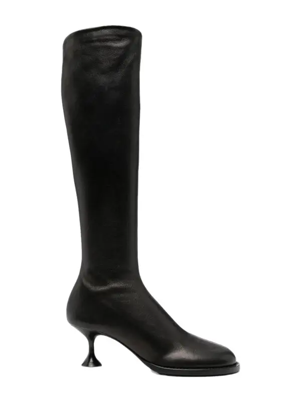 SERGIO ROSSI Orb Knee-high Lambskin Boots With Spool Heel - Black