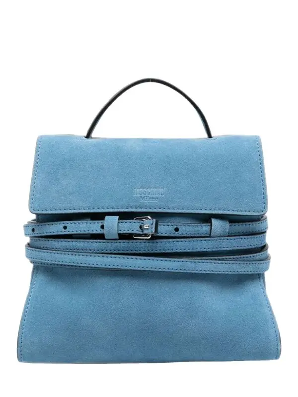 Moschino Tie Me Mini Bag In Suede With Shoulder Strap - Blue
