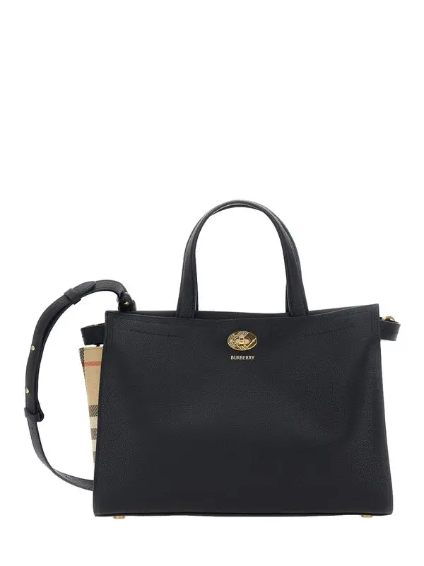 Burberry Small Cotswolds Calfskin Leather Tote Bag With Ekd Logo - Black