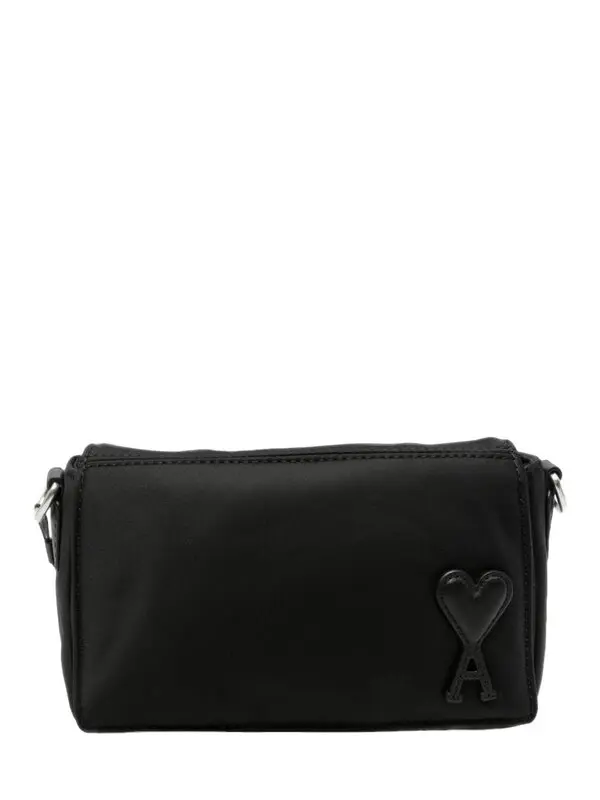 AMI Paris Nylon Mini Crossbody Bag With Flap And Applied Logo - Black