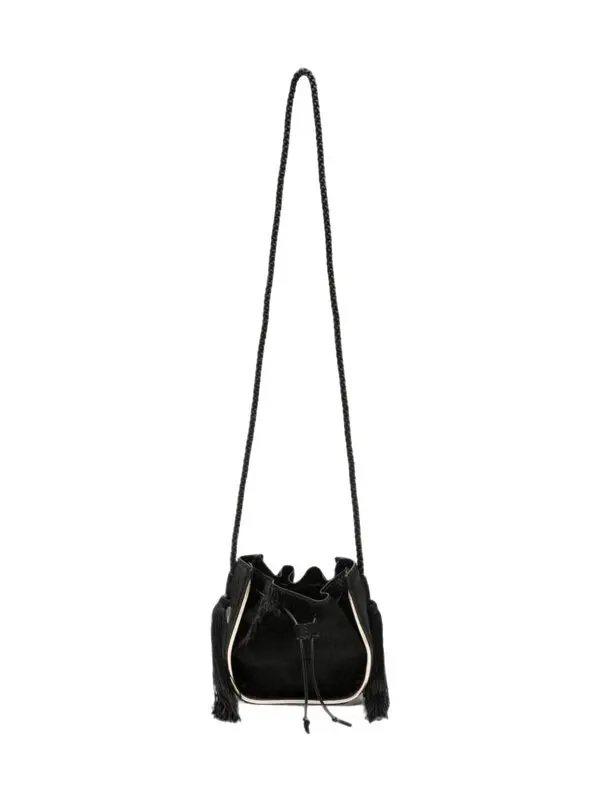 FORTE_FORTE Pony Hair Leather Bucket Bag With Drawstring And Tassels - Black