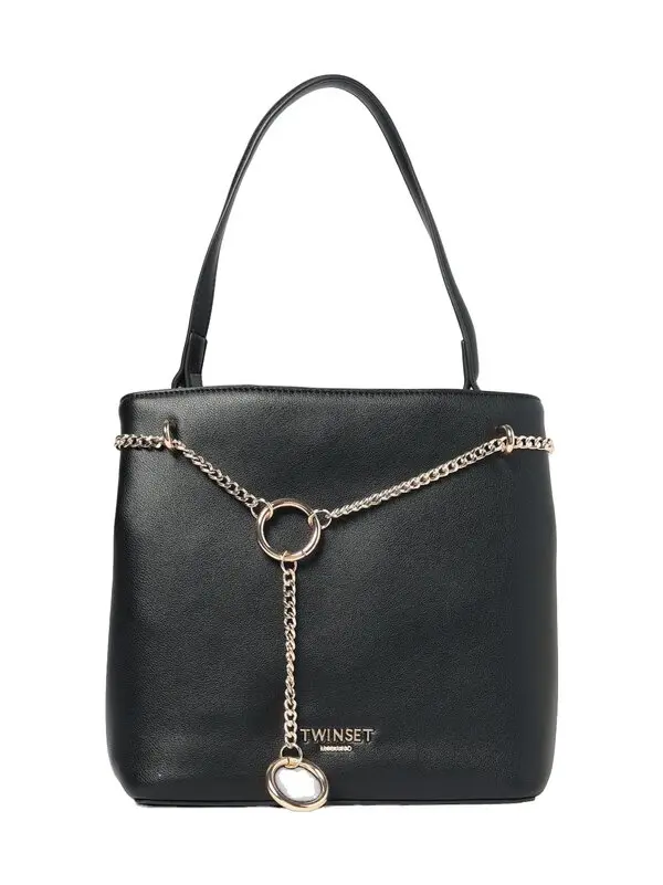 TWINSET Mini Handbag In Faux Leather With Embroidery And Metal Mesh - Black