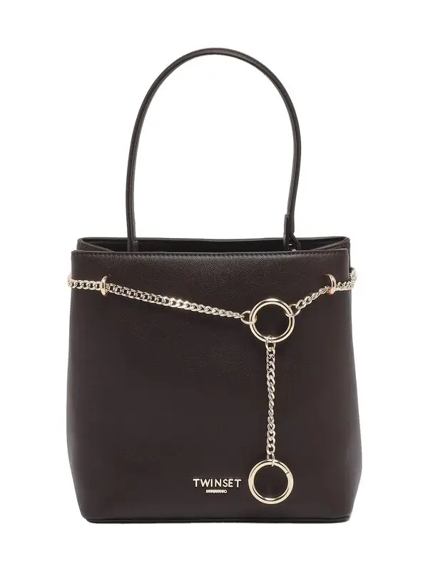 TWINSET Mini Handbag In Faux Leather With Embroidery And Metal Mesh - Brown