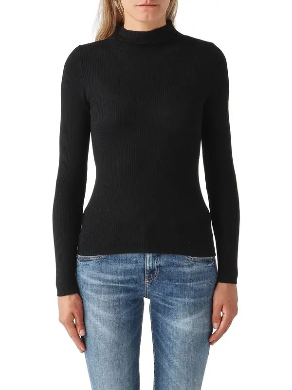 TWINSET Slim Fit Ribbed Lightweight Wool Roll Neck Jumper - Black