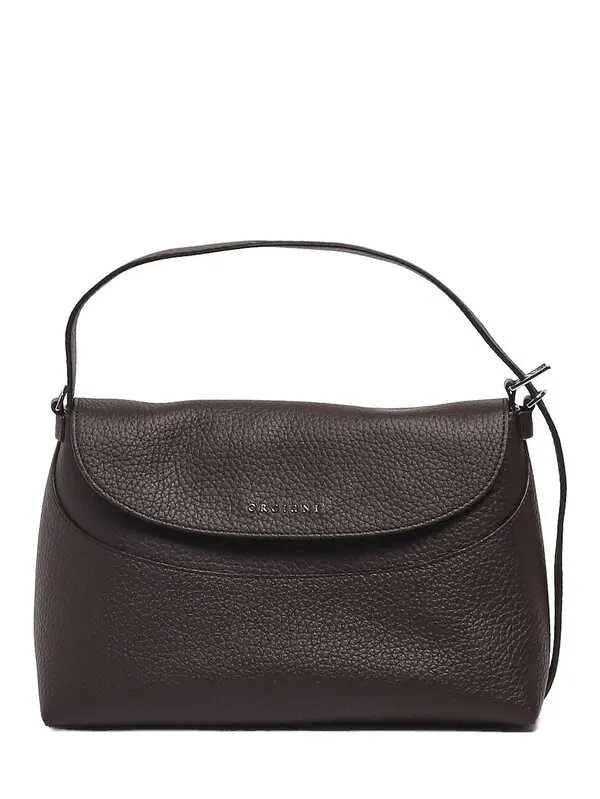 Orciani Nana Hammered Leather Shoulder Bag With Adjustable Handle - Dark