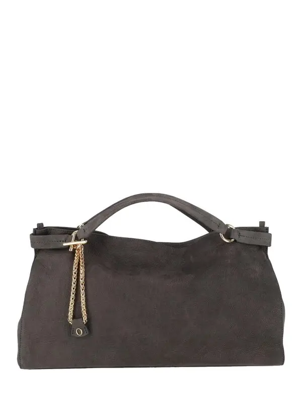 Orciani Virgo Handbag In Nubuck With Double Handle And Logo Charm - Black