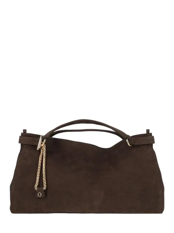 Orciani Virgo Handbag In Nubuck With Double Handle And Logo Charm - Brown