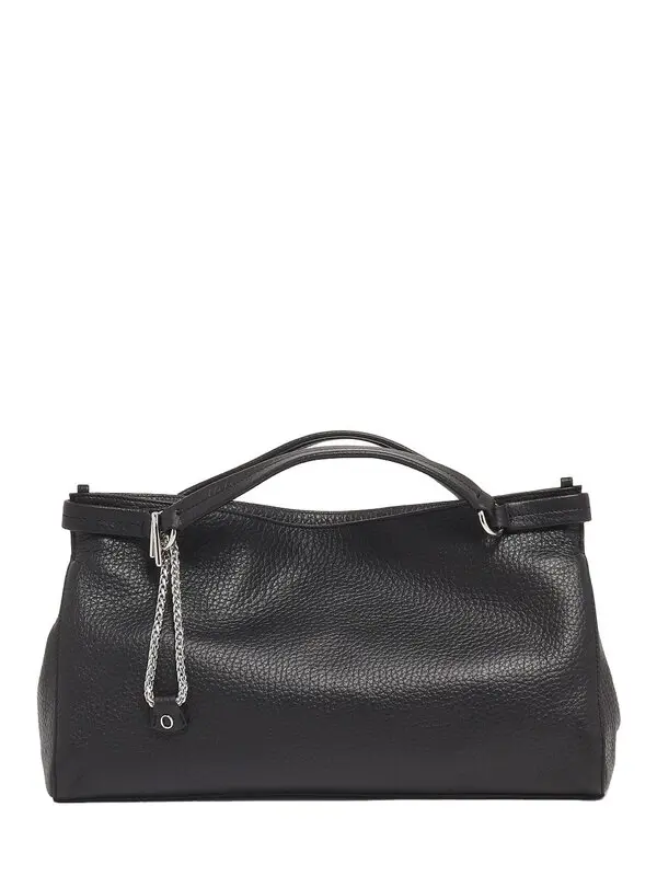 Orciani Virgo Handbag In Pebbled Leather With Double Handle And Charm - Black