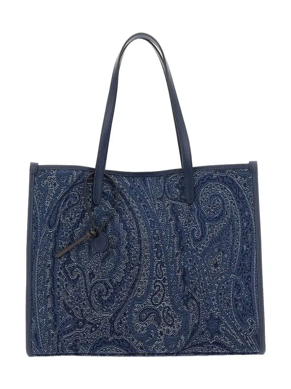 Etro Large Love Trotter Paisley Jacquard Cotton Tote Bag - Blue