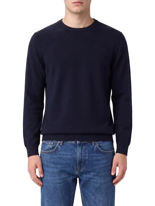 Premiata Crewneck Jumper In Pure Merino Wool With Ribbed Trims - Blue