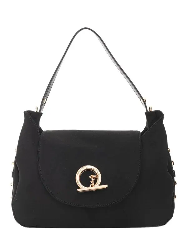 Liu Jo Suede-effect Synthetic Leather Shoulder Bag With Flap And Impressed Logo - Black