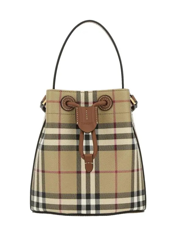 Burberry Mini Vintage Check Coated Canvas Bucket Bag With Leather Strap - Brown