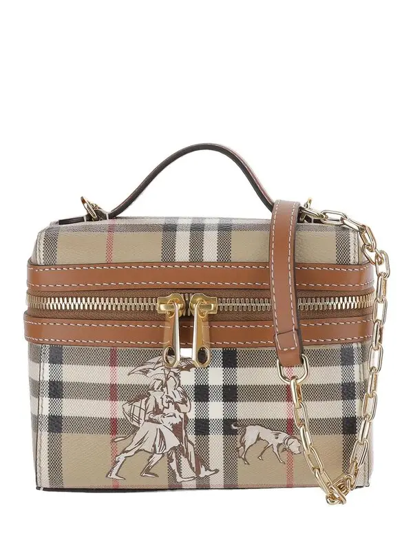 Burberry Small Vintage Check Vanity Case Bag With Double Handles - Beige