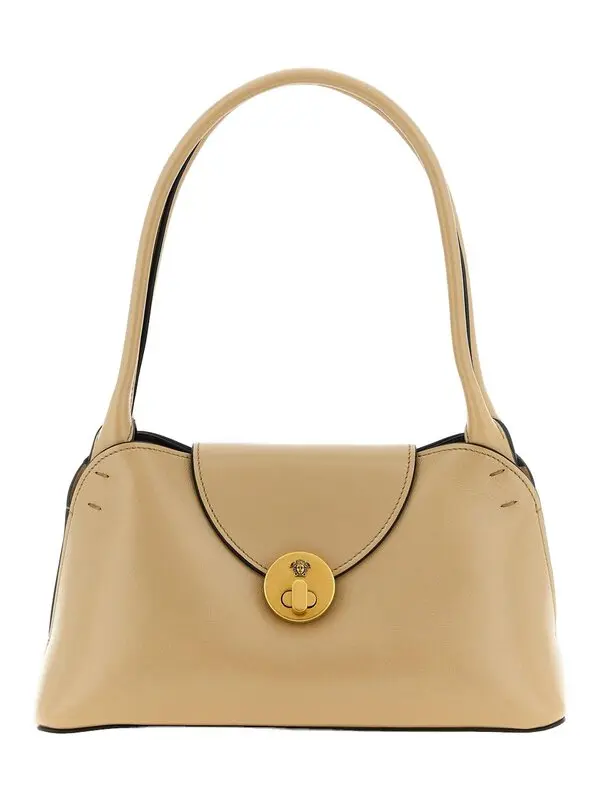 Versace Vivian Calfskin Leather Shoulder Bag With Medusa Logo - Beige
