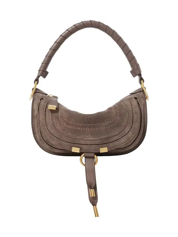 Chloé Mini Suede And Leather Handbag With Braided Top Handle - Grey
