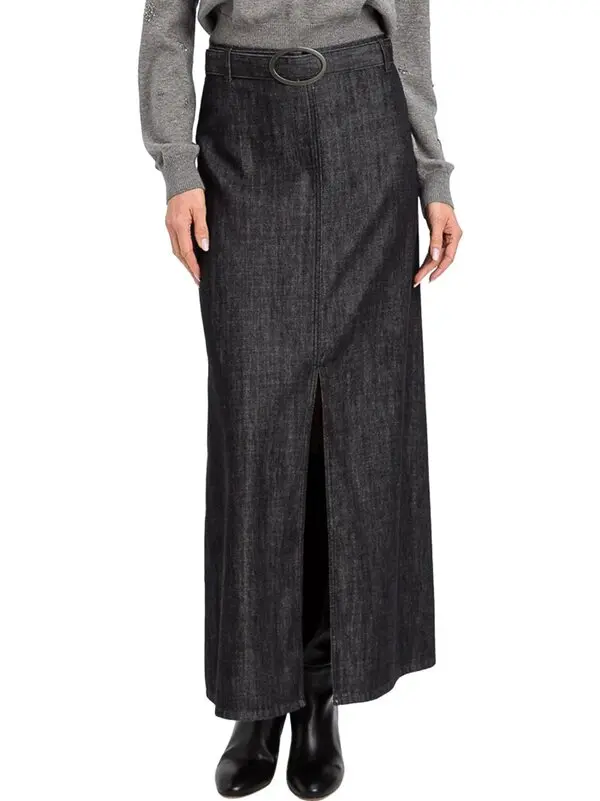 TWINSET High-waisted Denim Long Pencil Skirt With Slit - Black