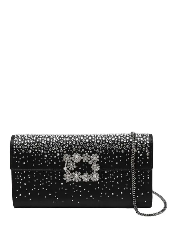 ROGER VIVIER Satin Clutch With Jewel Buckle And Crystals - Black