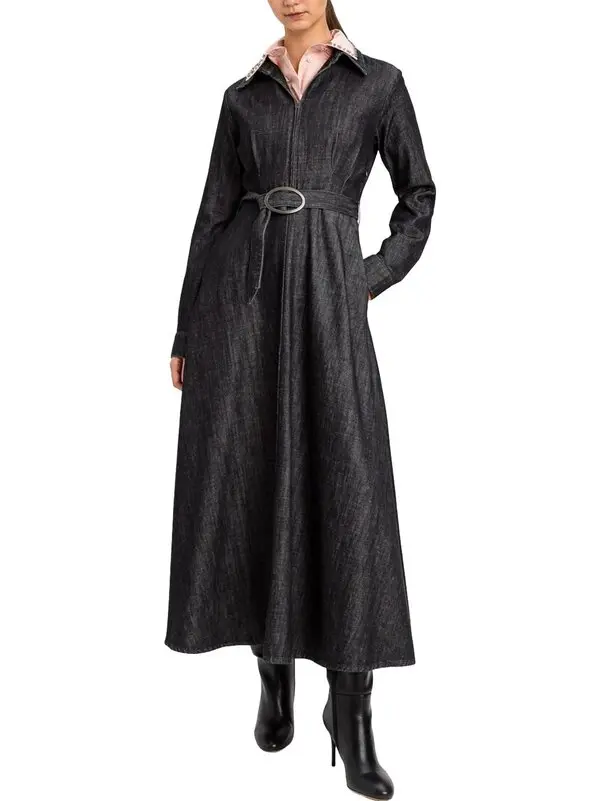 TWINSET Denim Midi Shirt Dress With Adjustable Belt - Black