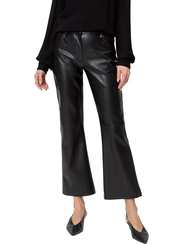 TWINSET Mid-rise Cropped Flare Trousers In Faux Leather - Black
