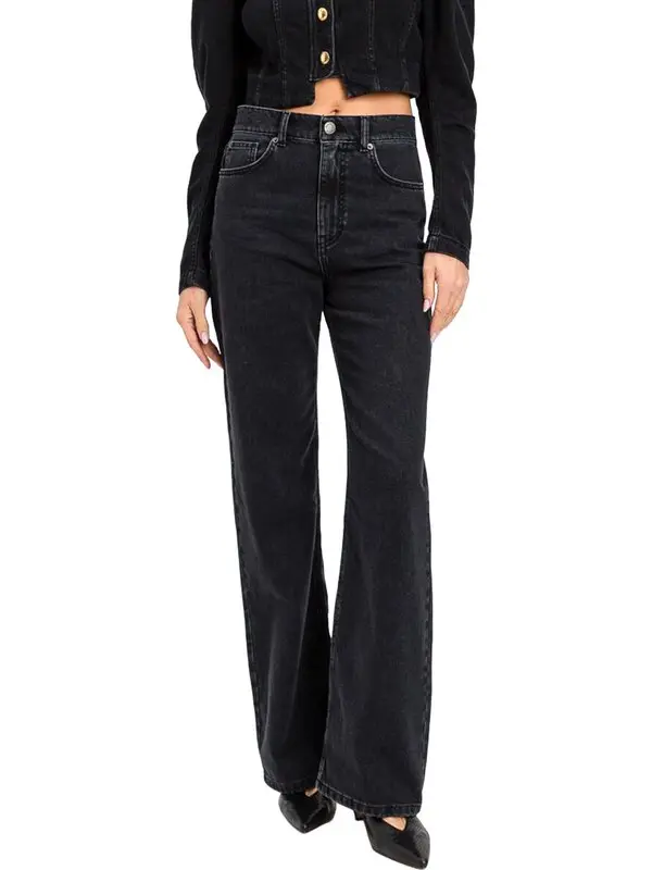 TWINSET High-waisted Wide Leg Jeans In Stretch-cotton Denim - Black