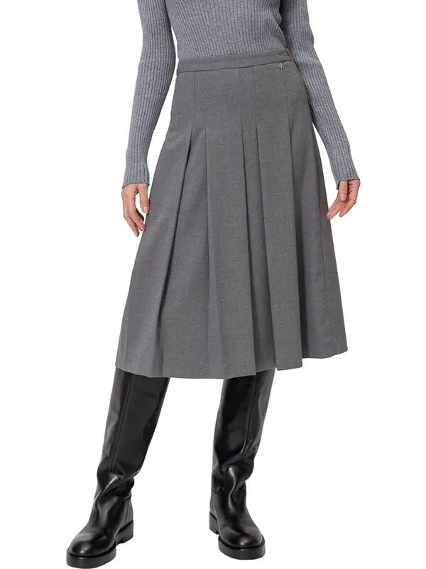 TWINSET High-waisted Pleated Midi Skirt In Viscose Blend - Grey