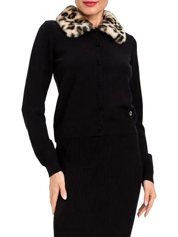 TWINSET Viscose Blend Cardigan With Faux Fur Collar - Black