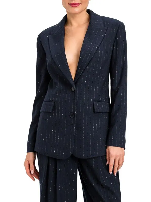 TWINSET Pinstripe Cropped Blazer In Viscose Blend With Lurex - Blue