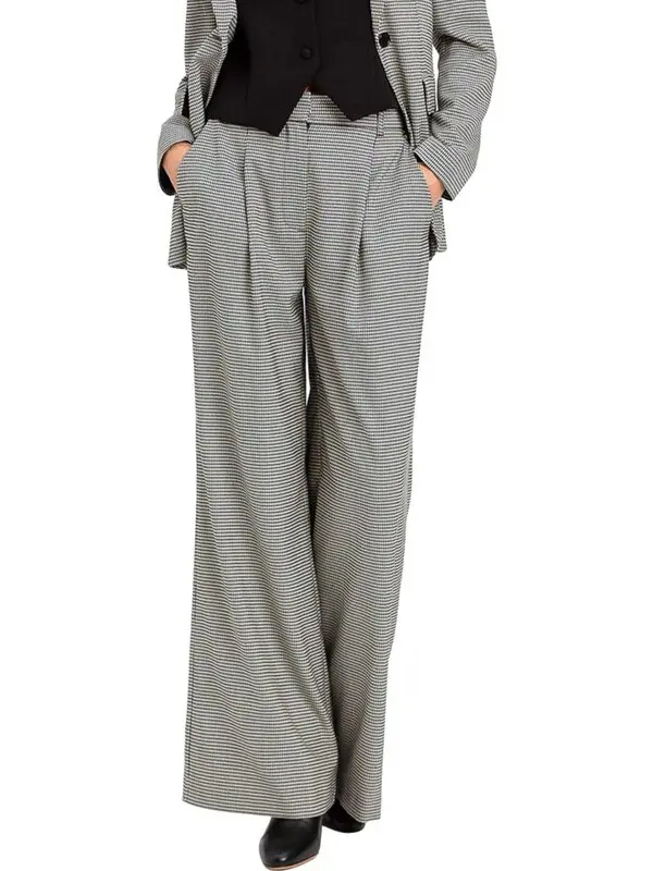TWINSET Houndstooth Wide Leg Tailored Trousers - Black