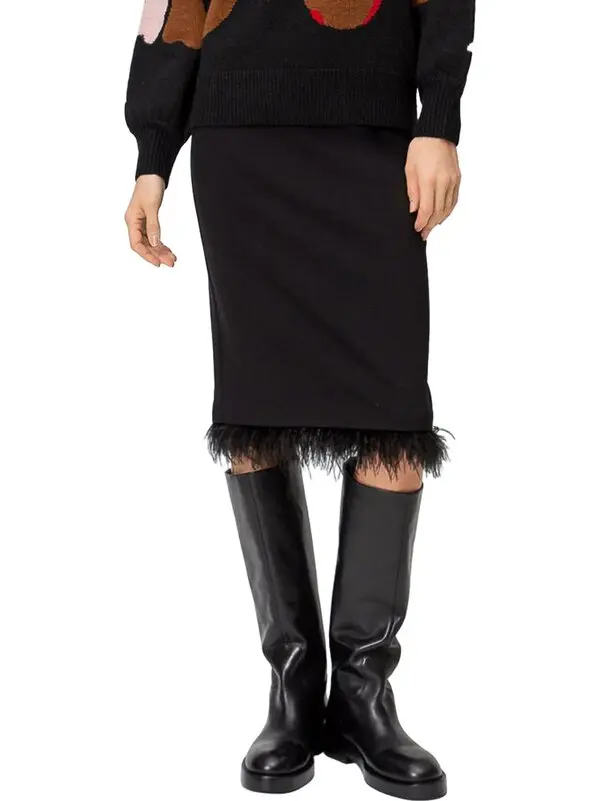 TWINSET High-waisted Viscose Midi Pencil Skirt With Feathers - Black