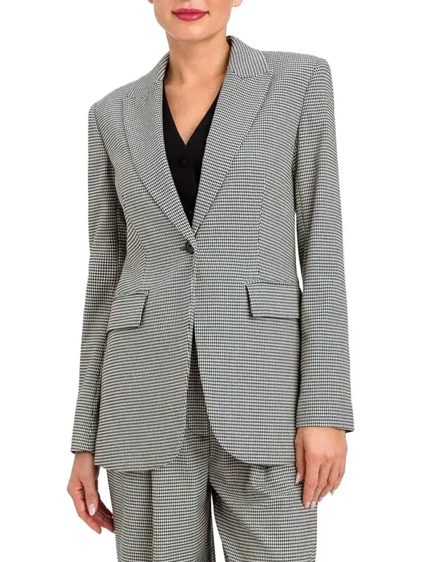 TWINSET Single-breasted Cropped Blazer In A Houndstooth Pattern - White