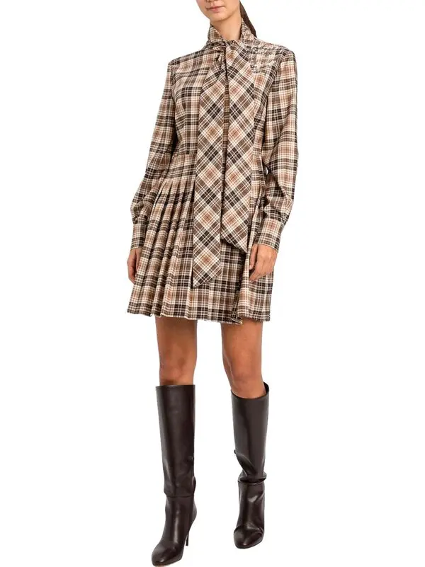 TWINSET Check Print Mini Shirtdress With Pussy-bow Collar - Multicolor
