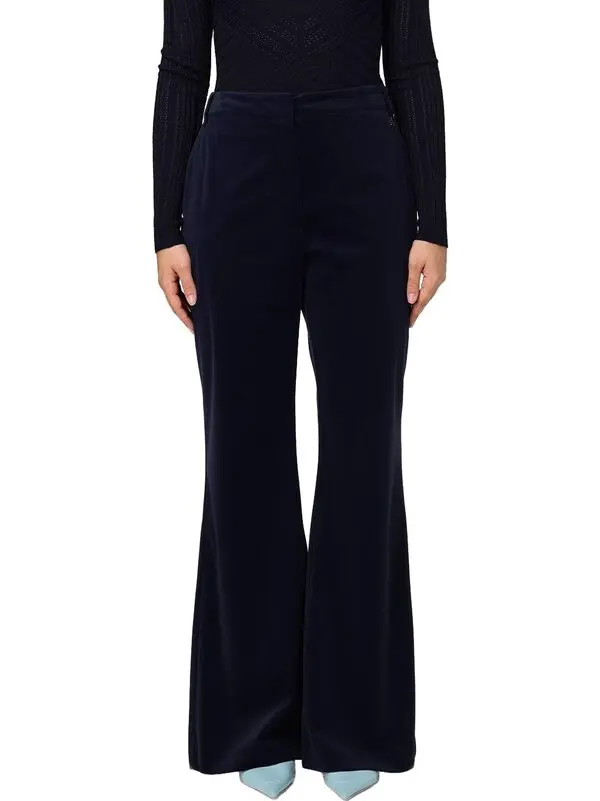 TWINSET Mid-rise Flared Velvet Trousers With Concealed Fastening - Blue