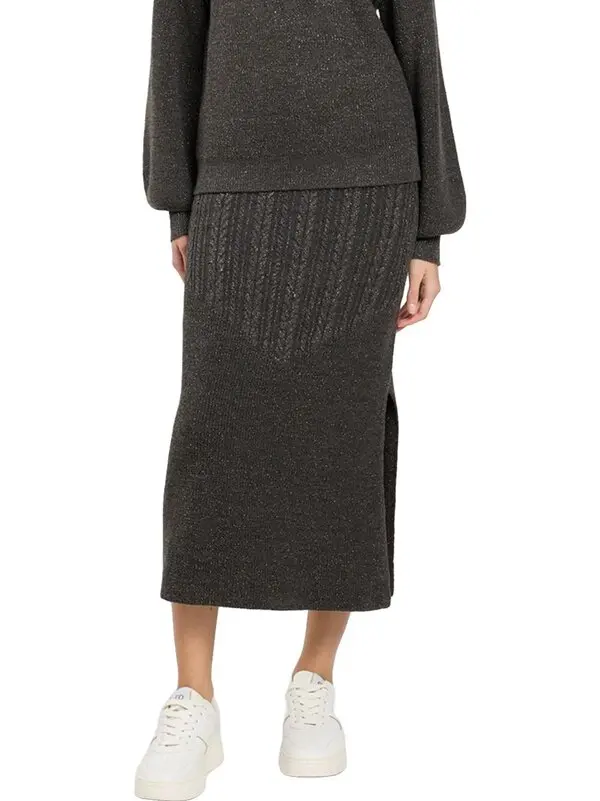 TWINSET Wool-blend Knit Midi Pencil Skirt With Side Slit - Grey