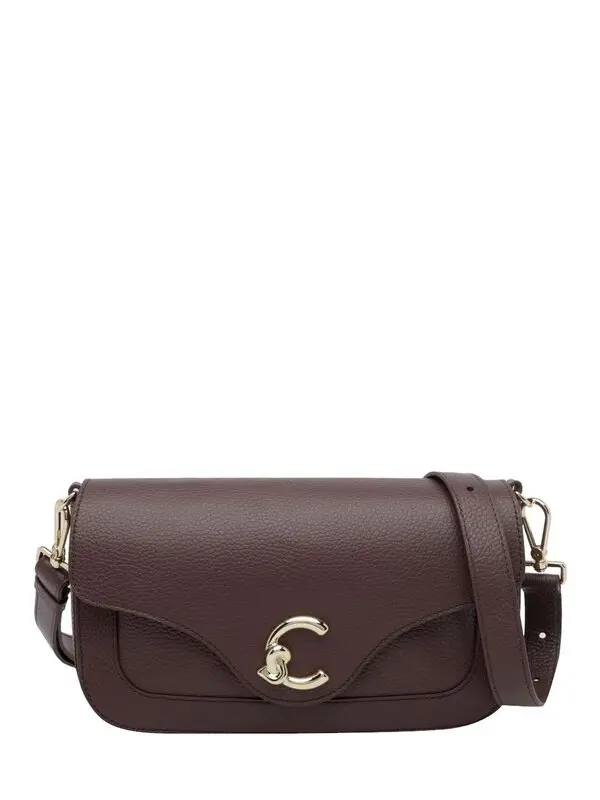 COCCINELLE C-me Pebbled Leather Crossbody Bag With Flap - Beige
