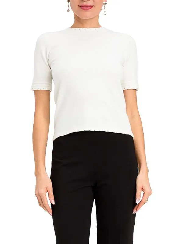 TWINSET Studded Slim Fit Knit Top In Viscose Blend - White