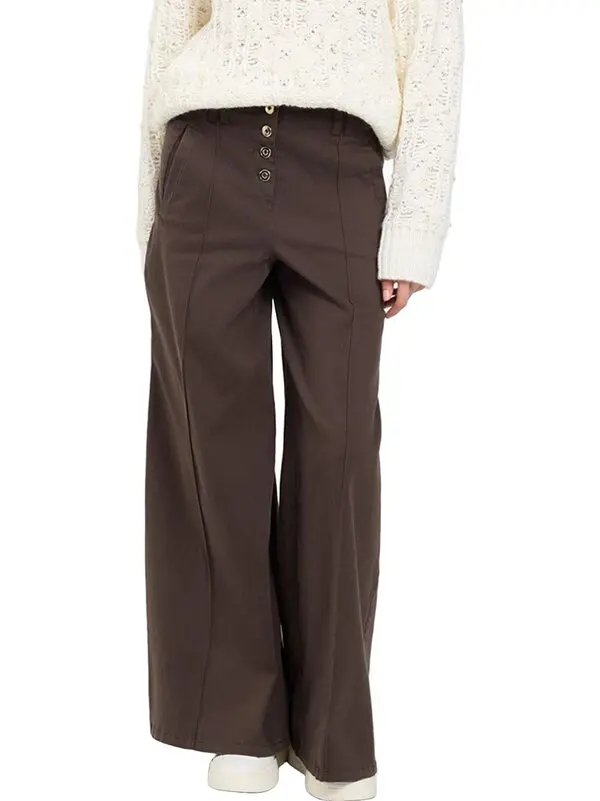 TWINSET Low-waisted Wide Leg Trousers In Stretch Cotton - Coffee