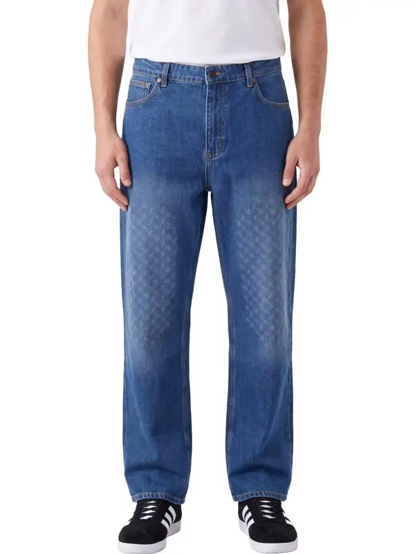 DAILY PAPER Straight-leg Jeans In Cotton Denim With Monogram Pattern - Blue