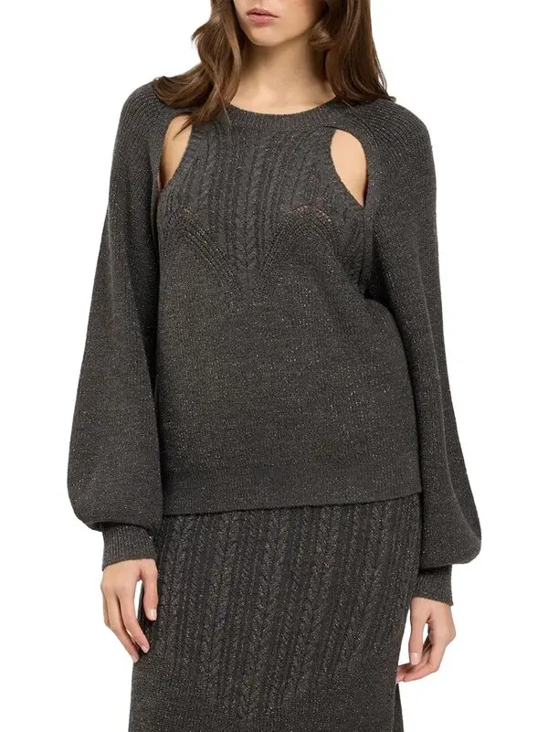 TWINSET Crewneck Sweater In A Wool Blend With Cut-out Shoulders - Grey