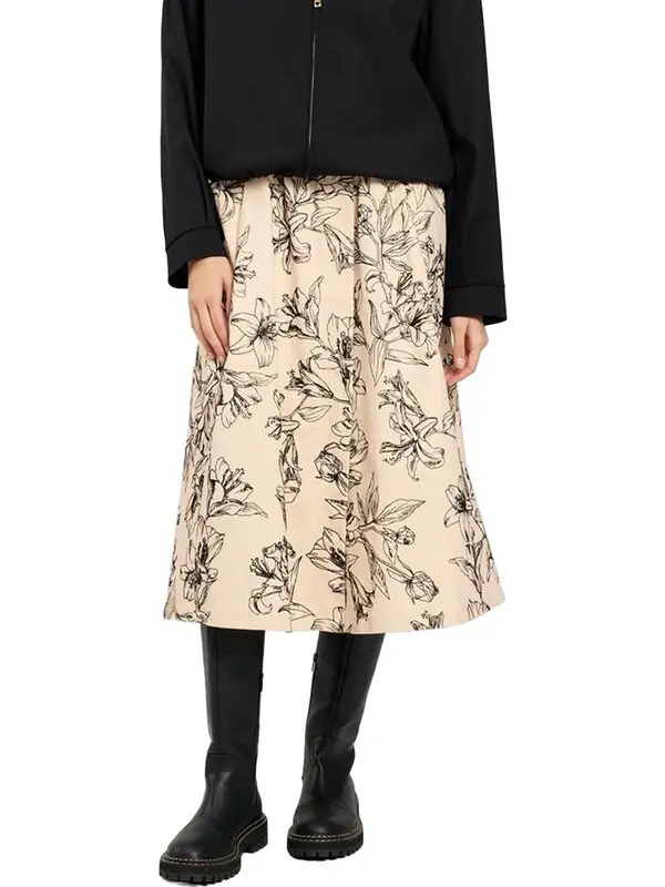 TWINSET Floral Print Stretch-cotton A-line Midi Skirt - Beige