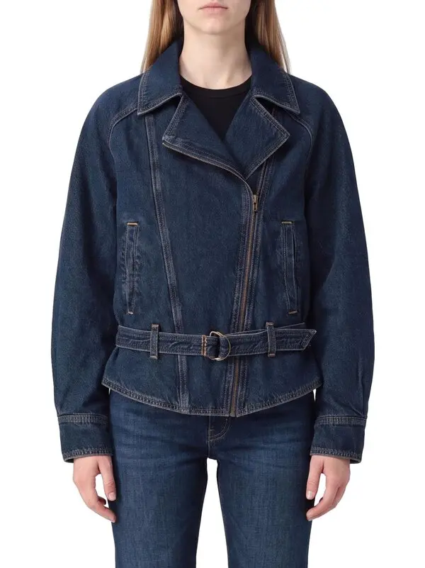 LEVI'S Cropped Biker Jacket In Cotton Denim With Relaxed Fit And Offset Zip - Blue