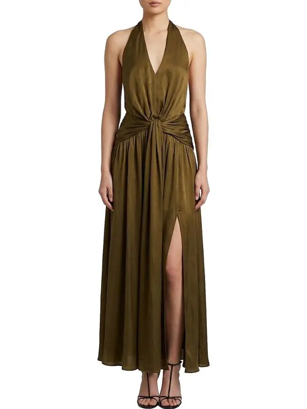 Zimmermann Indra Draped Silk Halterneck Long Gown - Green