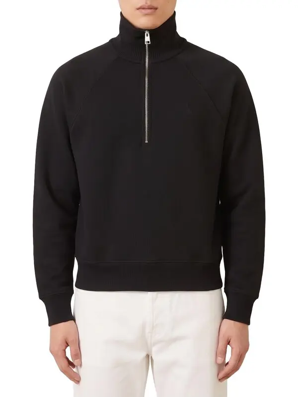 AMI Paris Pure Cotton Sweatshirt With High Neck And Half-zip Closure - Black